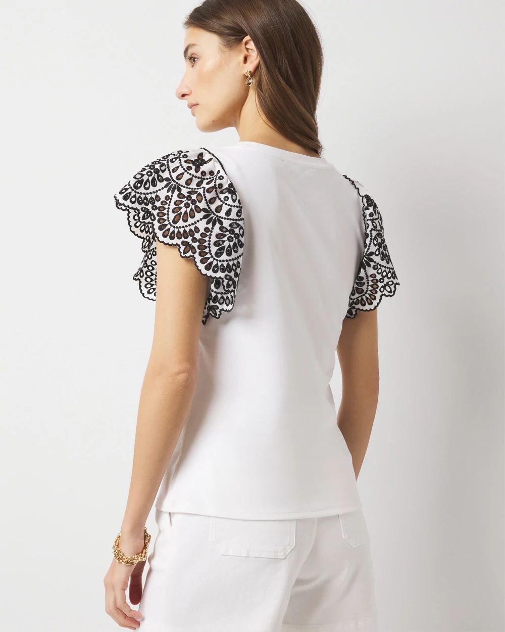 Eyelet Sleeve Crewneck Tee | White House Black Market